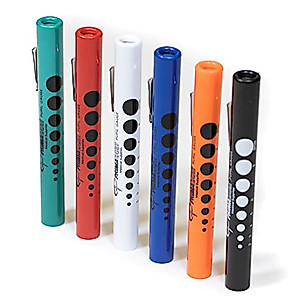 Primacare DL-9224 Pack of 6 Disposable Diagnostic Penlight with Imprinted Pupil Gauge, Lightweight and Moulded Plastic Body Medical Pen Light for Nurse, Student, Doctors EMT, Multicolor
