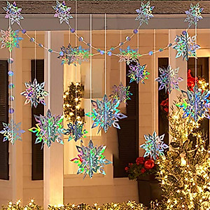 3D Iridescent Snowflake Decorations Holographic Snow Flakes Garland Winter Wonderland Frozen Theme Party Hanging Streamer Backdrop Decor Banner Christmas New Year Baby Shower Birthday Party Supplies