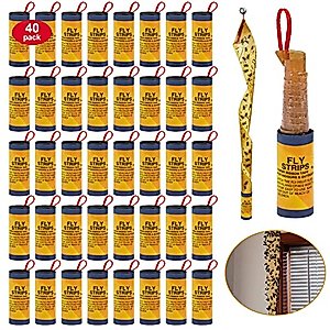 40 Pack Fly Strips Indoor Sticky Hanging, Fly Paper Strips Indoor Hanging, Fruit Fly Traps for Indoors/Outdoors, Fly Trap Fly Catcher Gnat Traps for House Fruit Flies