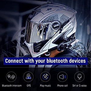 LEXIN 2pcs LX-FT4 Pro 4-Way Motorcycle Bluetooth Headset Featuring Integrated Headlamp with SoS Mode, Amazing Audio, Helmet Intercom Communication System with Type-C Quick Charge for Snowmobile/ATV