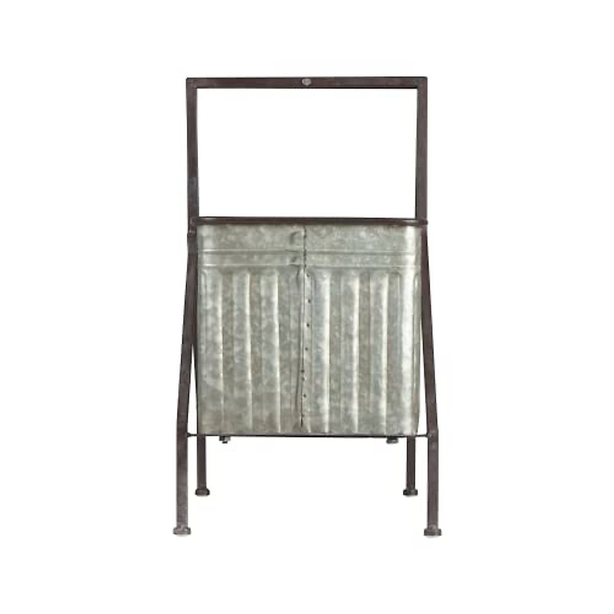 Farmhouse Galvanized Metal Storage Bucket on Stand with Handle, Distressed Silver