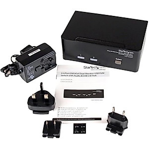 StarTech.com 2 Port KVM Switch - DVI and VGA w/ Audio and USB 2.0 Hub – Dual Monitor / Display / Screen KVM Switch - DVI VGA , TAA (SV231DDVDUA)