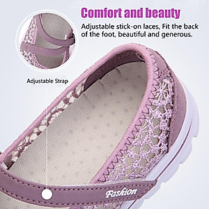 Women's Lace Mesh Adjustable Breathable Flat Walking Shoes Casual Non-slip Lightweight Sneakers Comfortable Slip-On Shallow Mouth Mom Shoes Nurse Working Shoes Mary Jane Shoes (Black,7.5,Female)