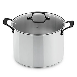 GrandTies Tri-Ply Stainless Steel Stock Pot Induction Cookware – 12 QT Capsule Bottom Stainless Steel Pot, Marquina Black Metal Handles Kitchen Cooking large Pot with Lid, Dishwasher Safe Pot & Pan