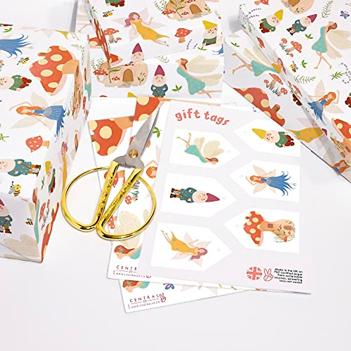 CENTRAL 23 Mushroom Wrapping Paper - 6 Eco Gift Wrap Sheet - All Occasion Wrapping Paper - Fairy - Flowers - Dwarf - Comes With Fun Stickers - Recyclable