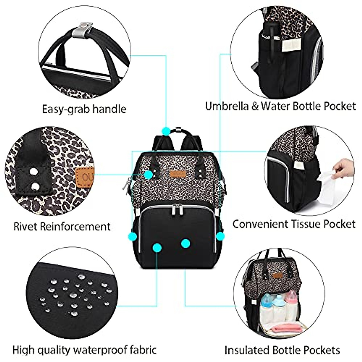 OUSIJOJO Diaper Bag Backpack Diaper Bags for Baby Girl Boy Baby Diaper Changing Backpacks Maternity Diaper Bags Cheetah Print Nappy Bag,Leopard