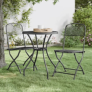 vidaXL Expanded Metal Mesh Folding Patio Chairs in Anthracite - Industrial Style Outdoor Seating Furniture for Patio, Garden - Pack of 2