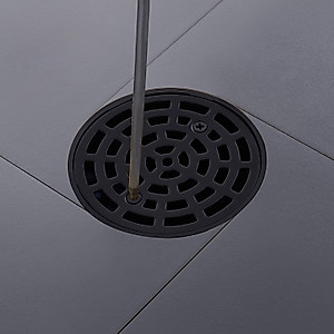 DEOKXZ 4 1/4" Shower Drain Round Black, Removable Grille Strainer Screws in Drain Cover, Base with Adjustable Drain Flange Kit PVC, SUS304 Stainless Steel