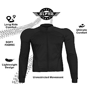 ALPHA CYCLE GEAR Motorcycle Shirt Armor Mesh Moto Riding Armour Jacket for Men and Women (as1, alpha, l, regular, regular, Black)