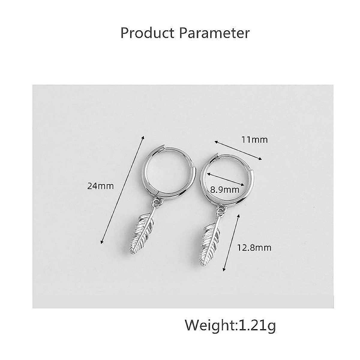 Huggie Small Sleeper Hoop Earrings for Women Girls Sterling Silver Cubic Zirconia with Charms Cute Drop Dangle Cuff Cartilage Helix Stud Dainty Multiple Jewelry (Silver Feather)