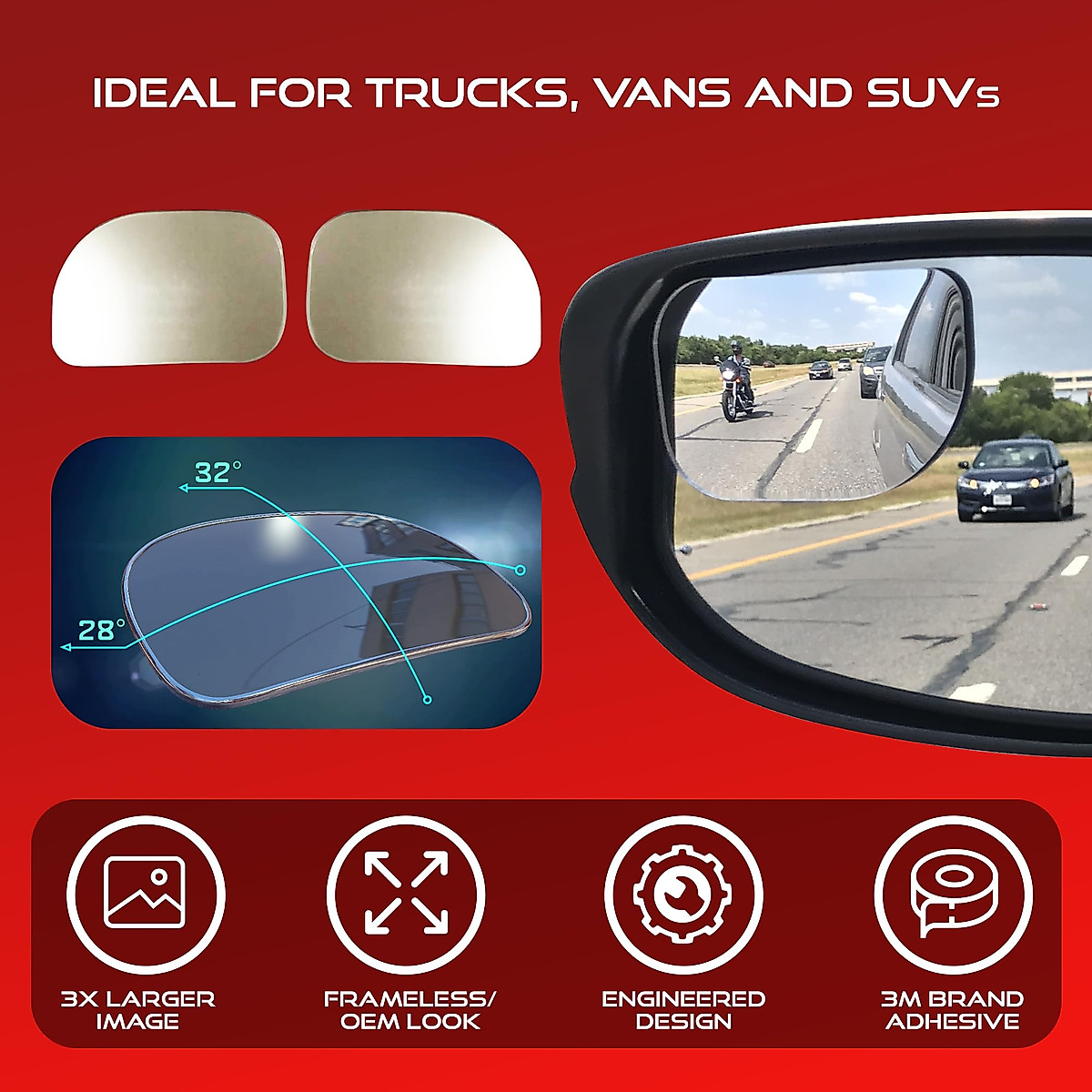 Blind Spot Convex Car Mirror: XLarge Rear View | Rearview Automotive Mirror for Car Exterior Accessories and Interior for Women/Men (2Pack)