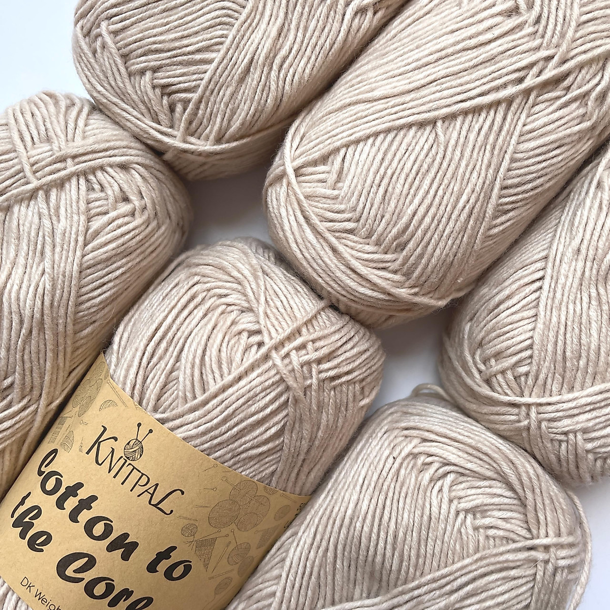 Cotton to The Core Cotton Yarn for Crocheting, 6 Skeins, 852Yds/300G, Free Patterns - Soft Baby Yarn for Knitting - 3 DK Light Worsted Weight - Almond Tan