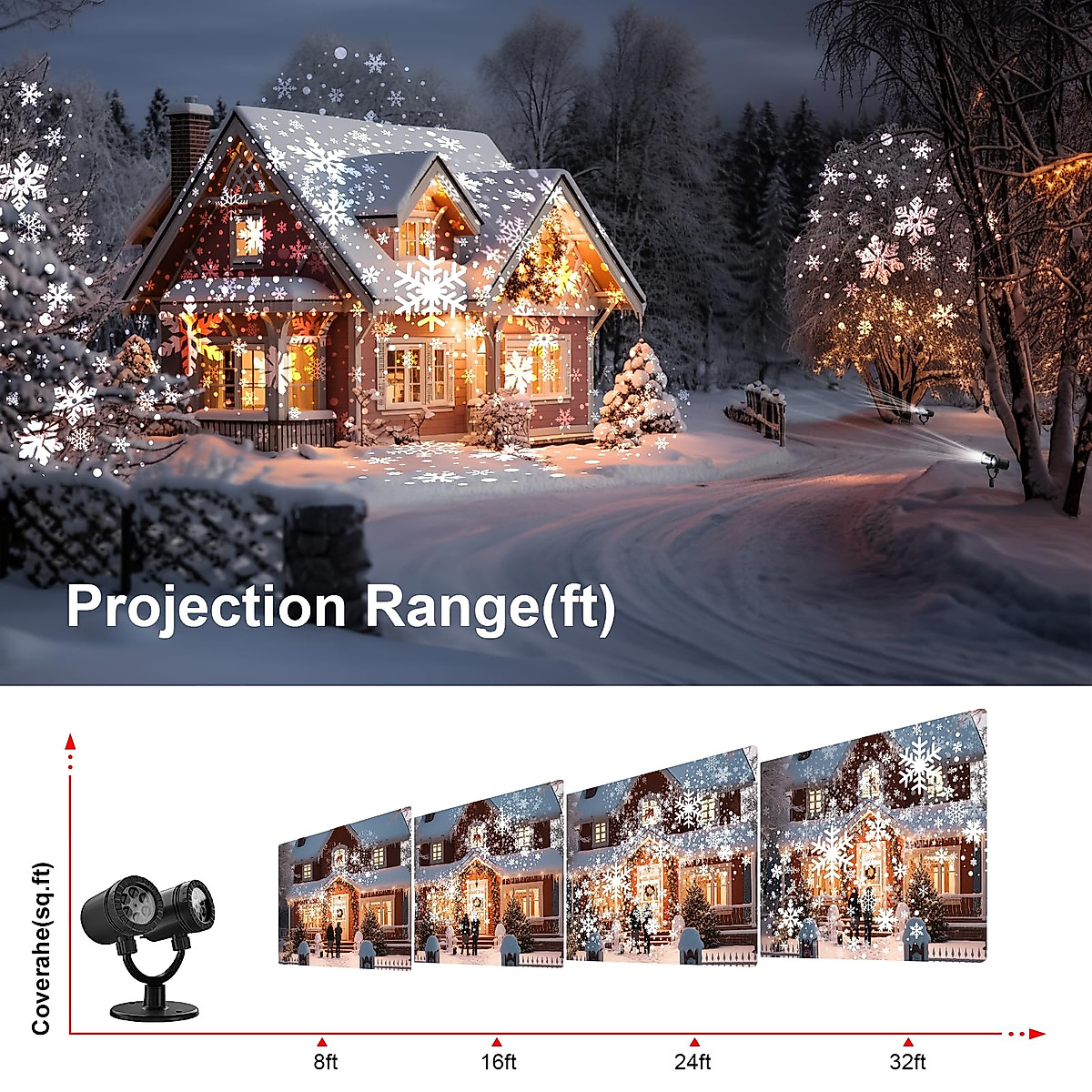 Snowflake Projector Lights Outdoor, Upgrade 2.0 HD Dynamic Christmas Projector Lights Outdoor, IP65 Waterproof Snow Projection Light for Xmas, Holiday, Wedding, Party, Home, Garden Landscape