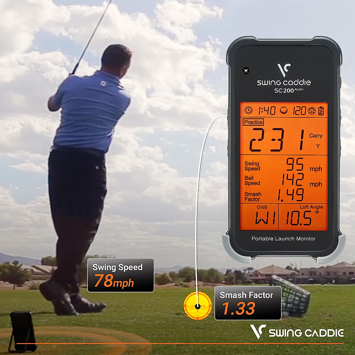 Voice Caddie SC200Plus Portable Golf Launch Monitor and Swing Analyzer with Real-Time Shot Data Tracking - 12-Hour Battery Life
