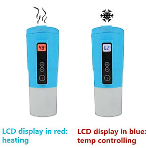 Smart Temperature Control Travel Coffee Mug BUKEYUQIU Electric Heated Travel Mug 12V Stainless Steel Tumbler Smart Heating Car Cup Keep Milk Warm LCD Display Easily Washing Safe for use (Blue)