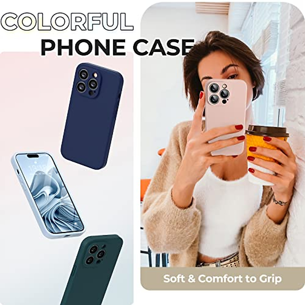 GOODVISH 3 in 1 Designed for iPhone 14 Pro Silicone Case 2022, with 2 Pack Screen Protector, Full Cover [Enhanced Camera Protection] 6.1" Soft 14pro Case[Anti-Scratch Microfiber Lining], Sand Pink