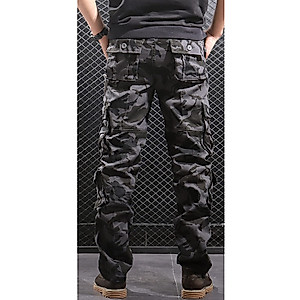 Men's Multi Pocket Military Pants Camo Combat Work Trousers Casual Hiking Pockets Army Slacks (Black,36)