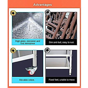 Commercial Kitchen Work Catering Table, Kitchen Work Table Stainless Steel Worktable Commercial Heavy Duty Prep Workbench with 4 Casters (Wheels) for Restaurant, Hotel Rack (Size : 100x60x85cm)