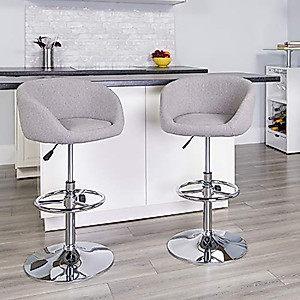 Flash Furniture Luis Contemporary Gray Fabric Adjustable Height Barstool with Barrel Back and Chrome Base