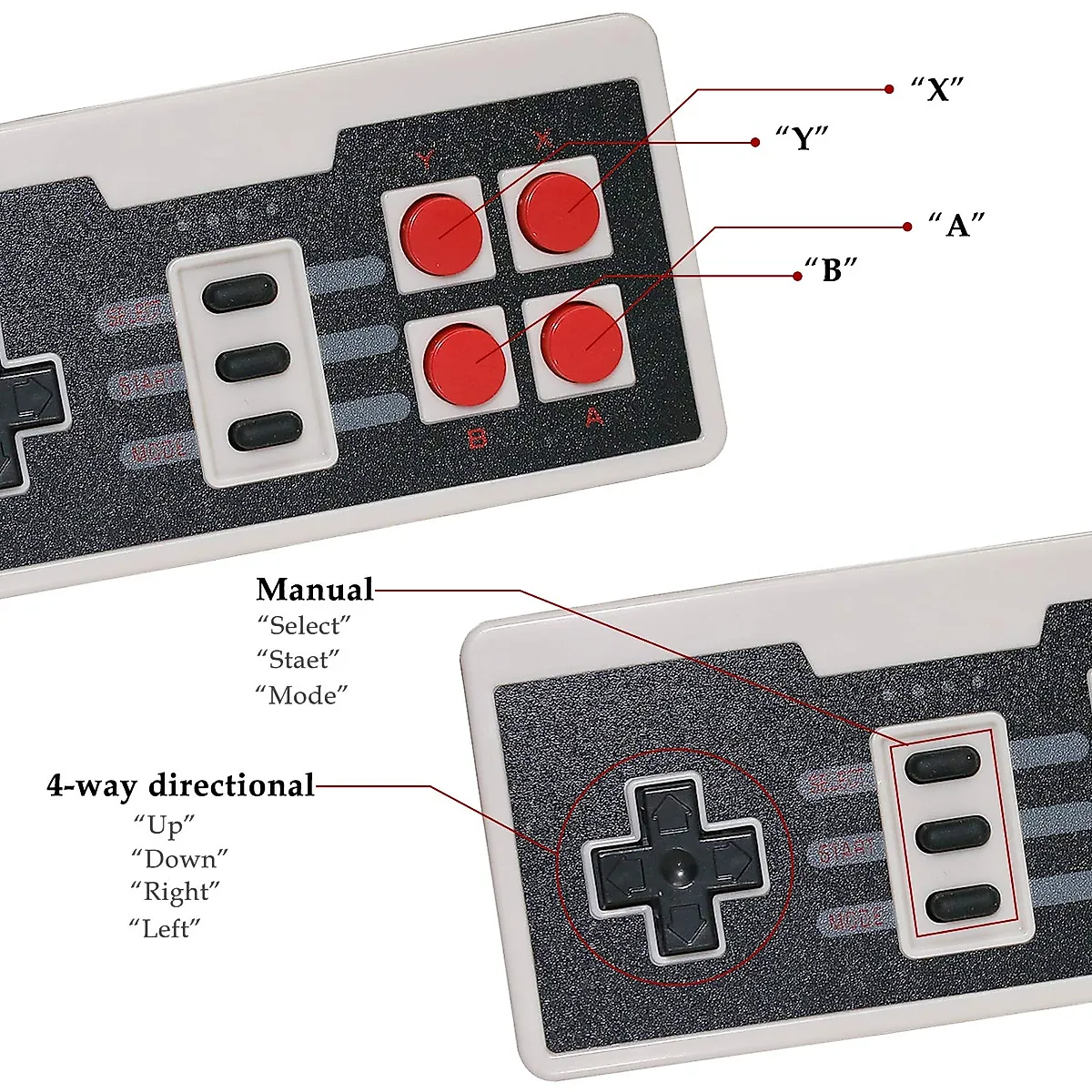 Wireless Controller NES Classic Edition - with Build in Rechargeable Batter, Wireless Range up to 10 Meters, Wireless Gamepad for Nintendo Mini Edition (2 Packs)