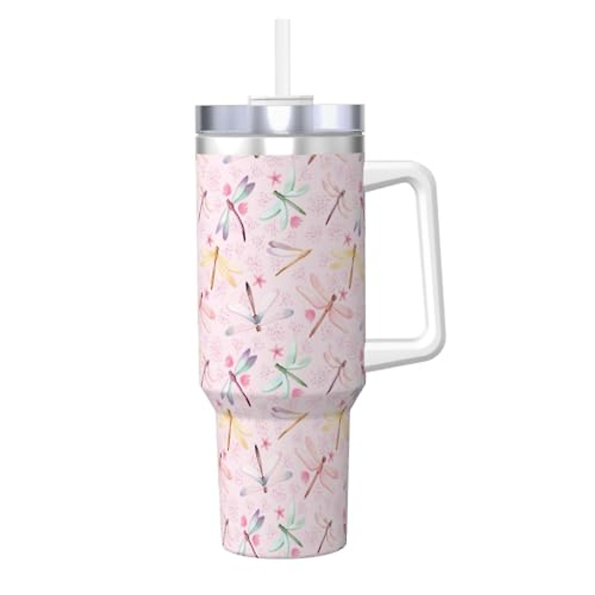 HULIBIN Hand painted dragonfly Print Double Deck Stainless Steel Travel Coffee Cup With Lid 40 Oz Ice Bully Cup