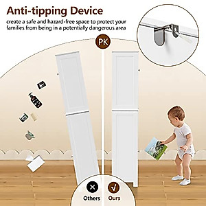 Iwell Tall Linen Tower Cabinet, Freestanding Bathroom Cabinet with 2 Doors 6 Tier Shelves & Drawer, Narrow Floor Storage Cabinet for Living Room, White