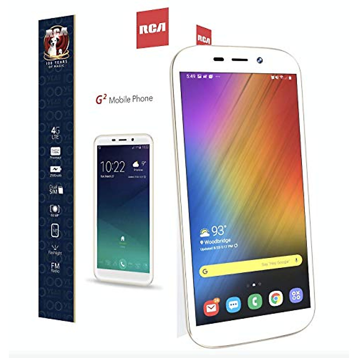 RCA G2 32GB+3GB RAM, 5.5" 18:9 Display, Android 9 Pie, Unlocked Phone (White/Gold)
