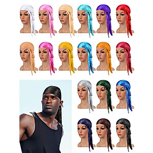 18 Pieces Silky Durags Long Tail Headwrap Durag Wide Strap Satin Durag Cap for Men and Women (Mixed Color)