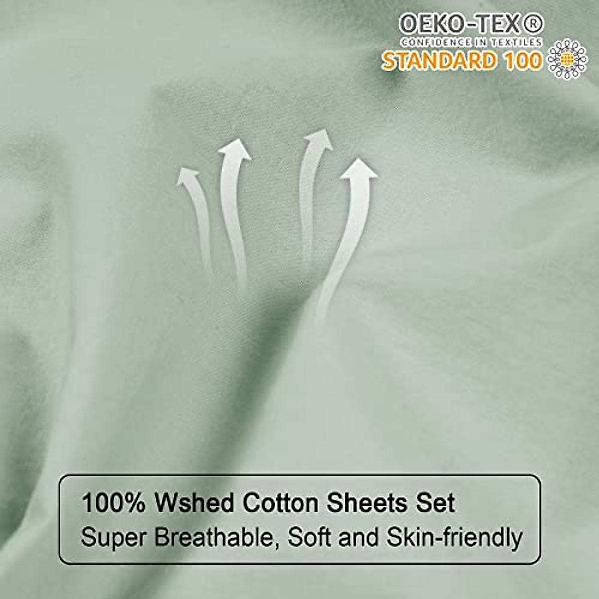 PHF 100% Garment Washed Cotton Sheets Set Twin Size, Ultra Soft Cotton Bedding Sheets Set, 3 PCS Breathable Moisture-Wicking DurableSheet Set,Deep Pocket Cotton Bed Sheet Up to 16", Sage Green