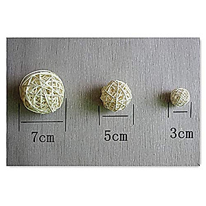 Set of 9 Mixed 3cm 5cm 7cm White Beige and Coffee Small Decorative Wicker Rattan Balls Natural Sphere Orbs for Vase Bowl Filler Christmas Tree Ornaments Wedding Centerpieces Home Patio Garden Hanging