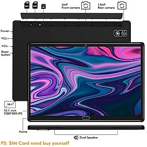 EITOMIN Tablet 2024 Newest Android13 Tablet 10 inch WiFi Tablet,2in1Tablet with Keyboard,4G Cellular 64ROM 1TB Expand Octa-CoreProcessor,FHD1080P,13MP Camera, Bluetooth5.0/GPS/Stylus/Mouse/Case Black