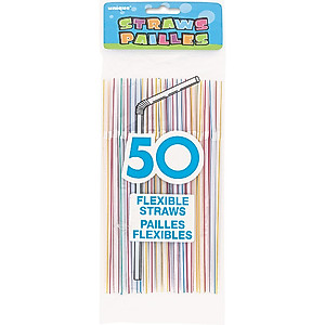 Unique Striped Flexible Plastic Straws Colors | 50 Pcs, Assorted 50ct - Bag