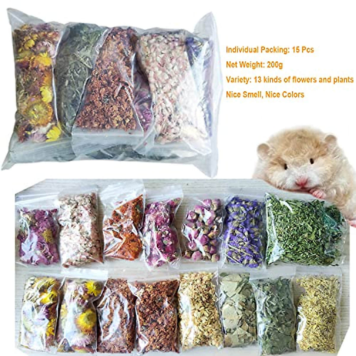 BUSOIYOU Natural Floral and Herbal Hamster Cage Decoration Supplies - Habitat Decoration for Hamsters, Gerbils, Degus or Other Small Pets (Flowers and Plants)