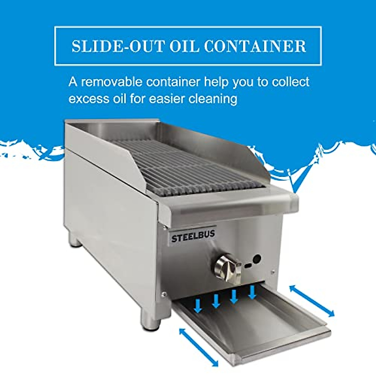 STEELBUS 12'' Heavy duty Commercial Radiant Broiler 1 Burner Natural/Propane gas Commercial Charbroilers Restaurant Equipment BBQ outdoor Countertop Griddle