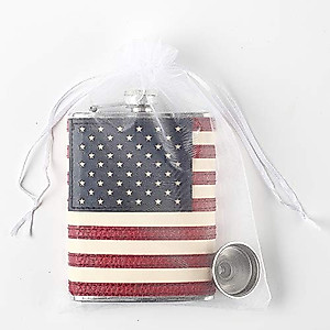 JXS 8oz 18/8#304 Stainless Steel Hip Flask, American Flag Flask Leakproof with Funnel, Army Flask