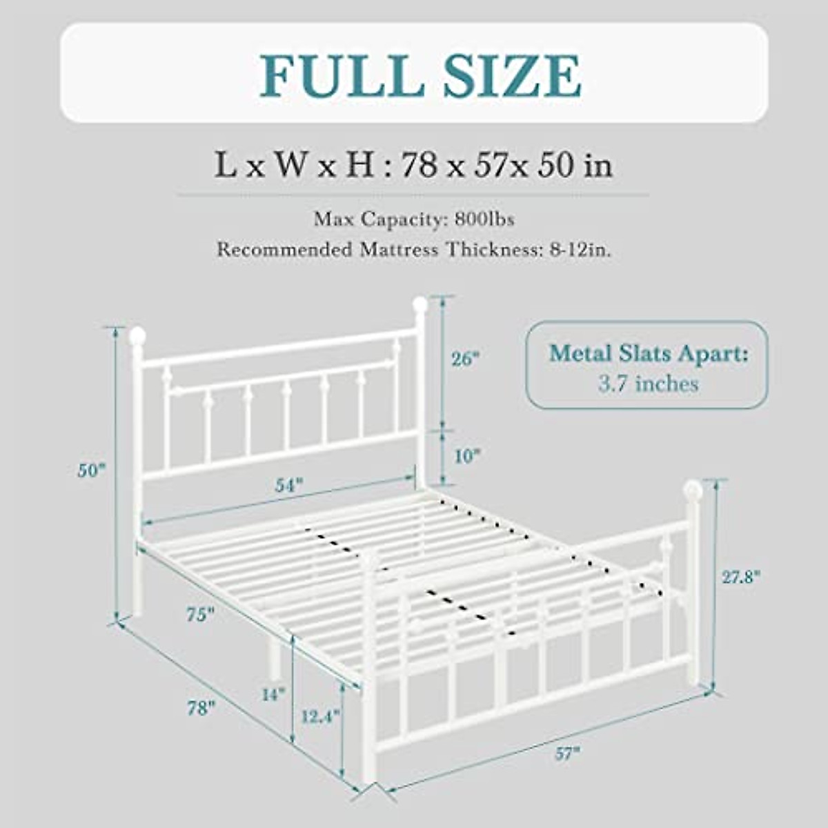 HOOMIC Full Size Metal Platform Bed Frame/Victorian Style Iron-Art Headboard and Footboard / 14 Inches Mattress Foundation for Storage/No Box Spring Needed/Easy Assembly/Off-White