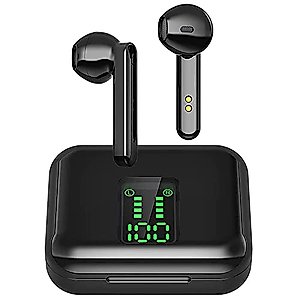 Wireless Earbuds, LED Bluetooth 5.1 Earbuds HiFi Sterero, IPX5 Waterproof Touch Control True Wireless Earbuds with Microphone, Bluetooth Headphones for Sport and Working Black