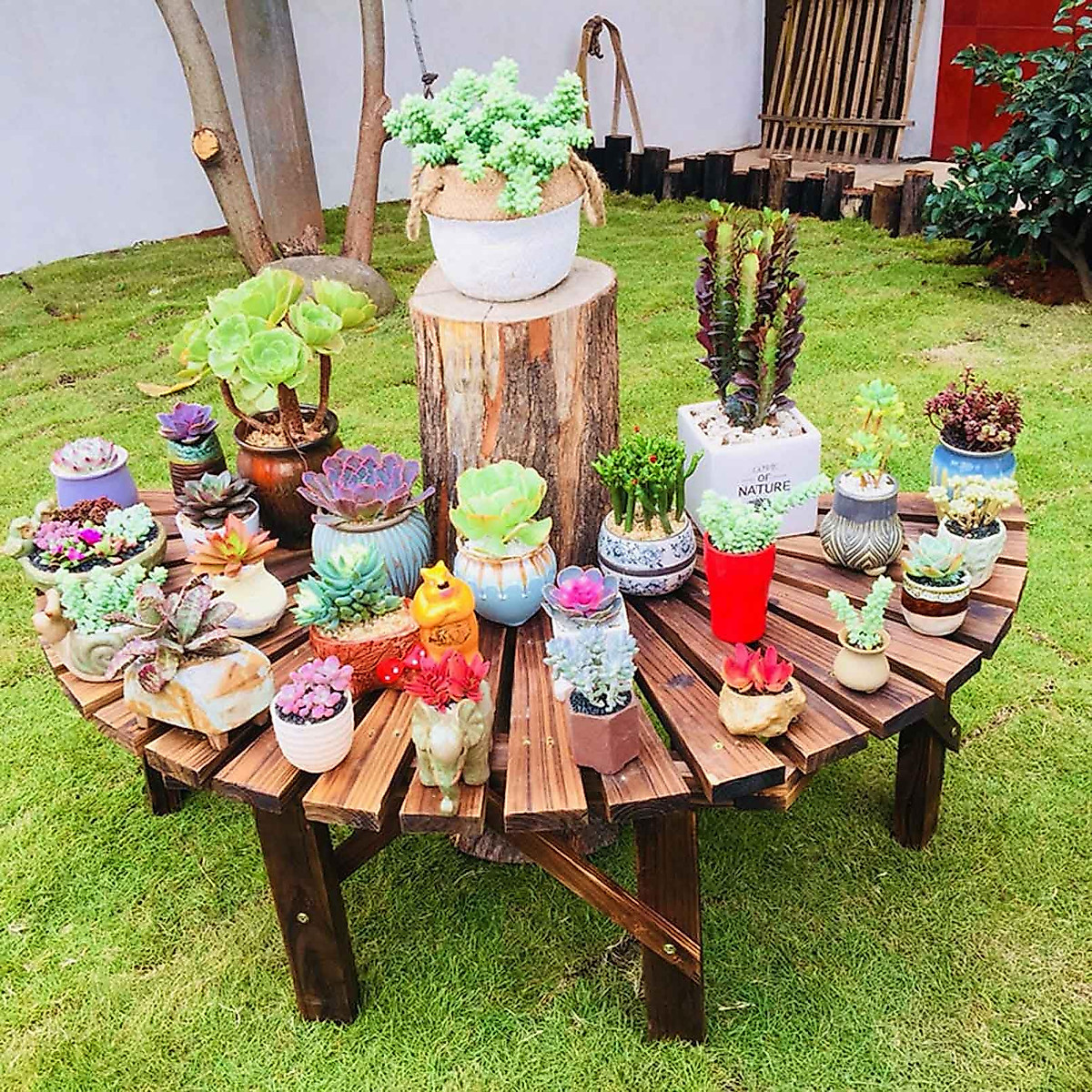 MKYOKO Tree Bench Wrap Around Tree Bench Wooden Curved Benches Outdoor Strong Bearing Capacity 660Lbs, for Garden Natural 120Cm/47In