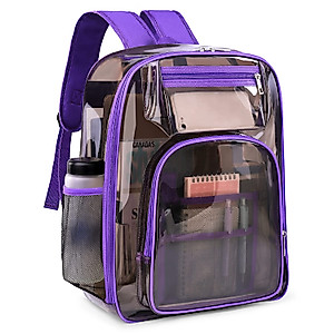 SIMBOOM Clear Backpack, Heavy Duty TPU Transparent Backpacks Large See Through Bookbag with Reinforced Strap for School, Stadium, Security, Work, Travel, College, Sporting Events, Concert (Purple)