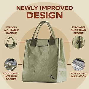 VonNova Insulated Lunch Box for Women, 7L Capacity, Leakproof Lunch Tote Bag, Durable Lunchbox made from Tyvek Material, Adult Cooler Bag for Work, Picnic, Travel and more (Olive Green)