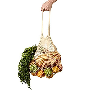 6 Pack Reusable Cotton Mesh Grocery Bags for Produce, Fruit, Vegetables, Net String Shopping Totes (4 Colors)