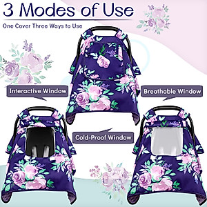 Baby Carseat Seat Cover Girls, Winter Carseat Canopy, Cozy & Warm Cover with Zipper Peep Windows, Infant Minky Carrier Cover, Soft Breathable, Baby Must Have, Purple Stuff