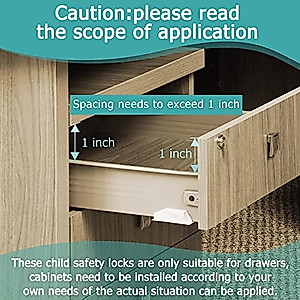 Baby Proofing Drawer Locks, 12Pcs Child Safety Locks, Slider Unlock Drawers Locks-Adhesive Or Drilling Installation