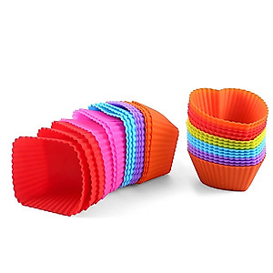 A-XINTONG Muffin Baking Cups Pack of 30 Reusable Square&Heart Shape Silicone Cupcake Molds 2.75x2.75x1.18 inch Mini Nonstick Cupcake Liners Truffle Chocolate Candy Molds Set DIY Cake Tools