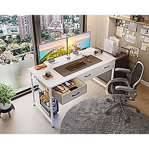 ODK 48 Inch Computer Desk with 3 Fabric Drawers, Home Office Desks with Storage, Modern Work Desk for Bedroom, Writing Study Table, White