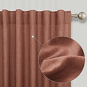 Terracotta Linen Curtains 84 Inch Length for Living Room Boho Fall Decor Set of 2 Panels Rod Pocket Back Tab Semi Sheer Thanksgiving Brick Rust Burnt Curtains for Dining Room Bedroom 84 Inches Long