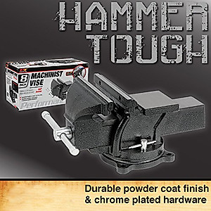 Performance Tool MV8 Hammer Tough Powder Coating, 360 Degree Swivel 8-Inch Bench Vise (7-Inch Jaw Opening, 3-Inch Throat Depth)