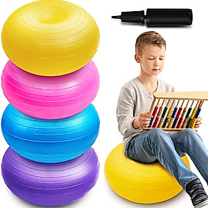 4 Pcs Flexible Seating for Classroom Elementary Yoga Ball Chairs for Kids Inflatable Yoga Ball Office Chair Stability Balance Trainer with Black Inflator for Student Desk Chairs (Fresh Color)