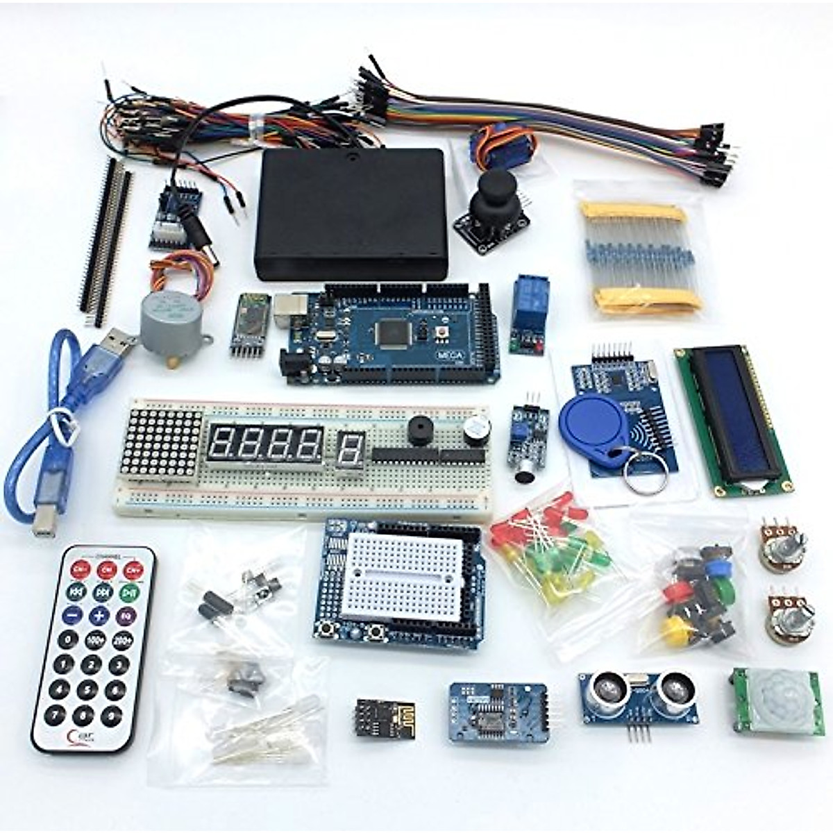 jdhlabstech MEGA Starter kit Ultra (100% Open Source IDE Compatible) w/Batt Holder, Sensors, Modules, Resistor Pack and Components