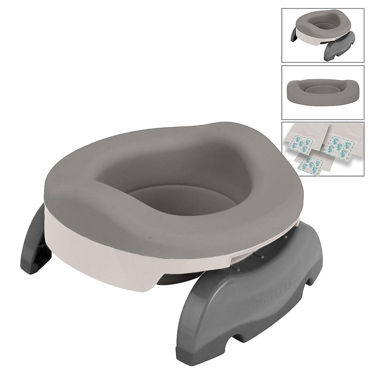 Potette Plus Potty Value Pack: Kalencom 2in1 Potette Plus Portable Potty and Reusable Collapsible Liner for Home Use (White/Gray)